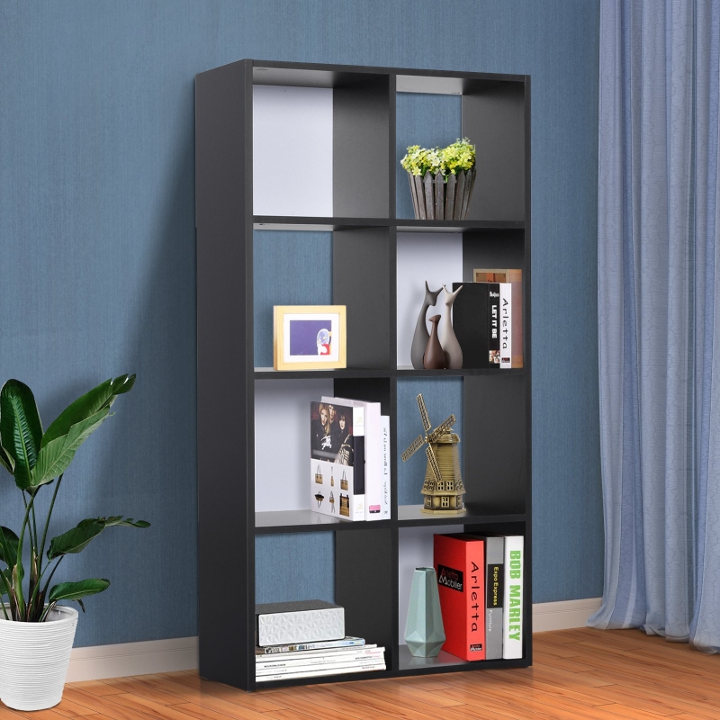 HOMCOM 8 Cubes Bookcase, 122.5H cm-Black | Aosom UK