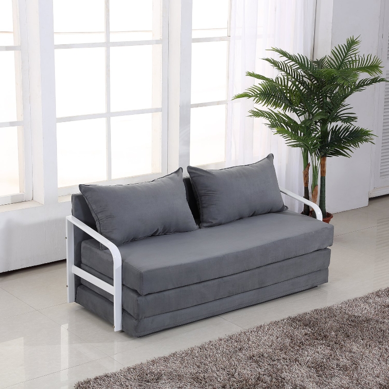 Homcom Divano Letto Pieghevole con Cuscini in Suede, grigio e bianco ...