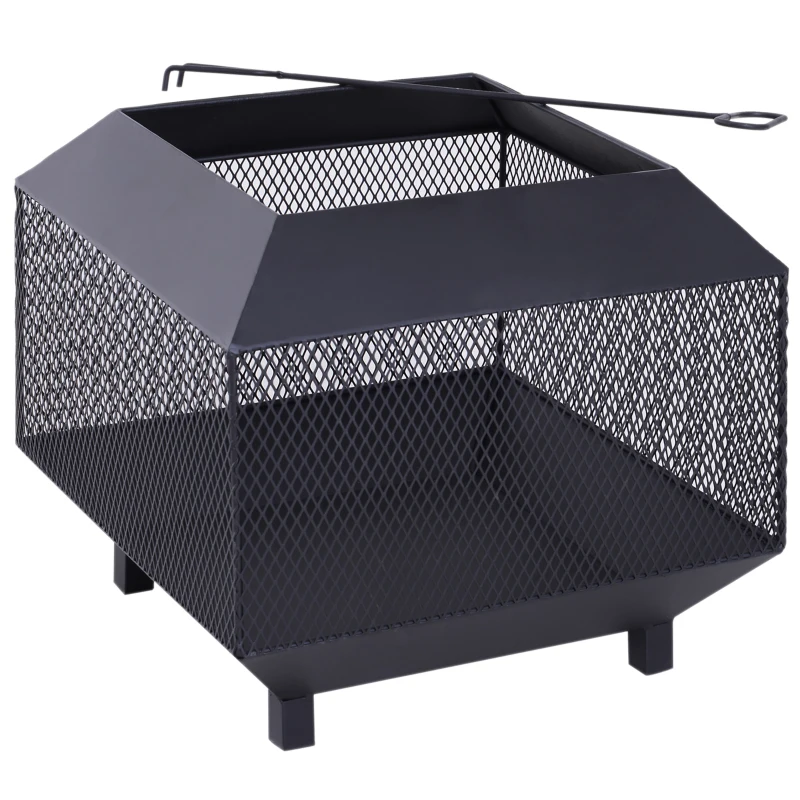 Outsunny Fire Pit, Square Shape, Steel-Black | Aosom UK