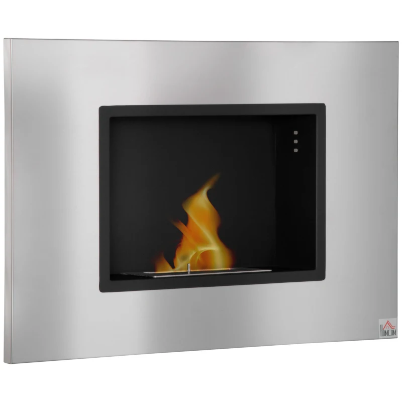 HOMCOM Wall Mounted Ethanol Fireplace, Stainless Steel Bioethanol ...
