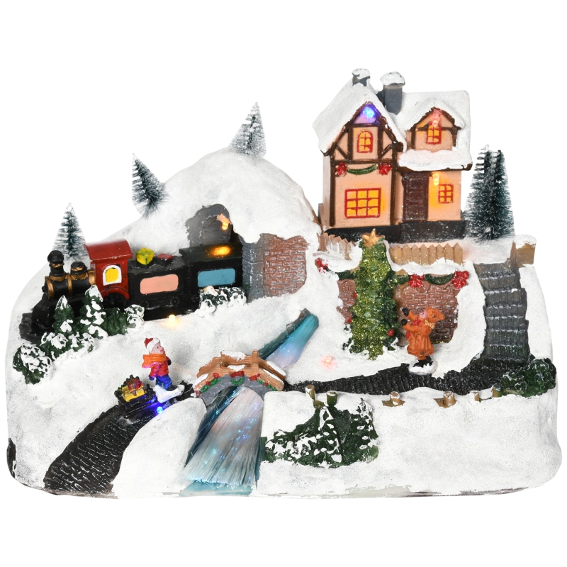 HOMCOM Animated Christmas Village Scene, Battery-Operated Musical ...