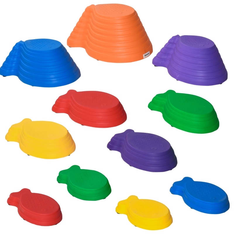 Outsunny Kids Balance Stepping Stones 11-Piece Fish Shape Non-slip ...
