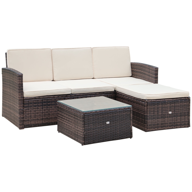 Outsunny 4-Seater Rattan Garden Furniture Outdoor Patio Corner Sofa and ...