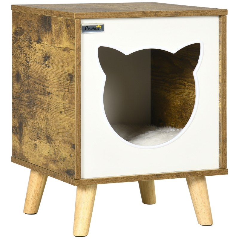 PawHut Caseta de Madera para Gatos Casa para Gatos Interior con Cojín ...