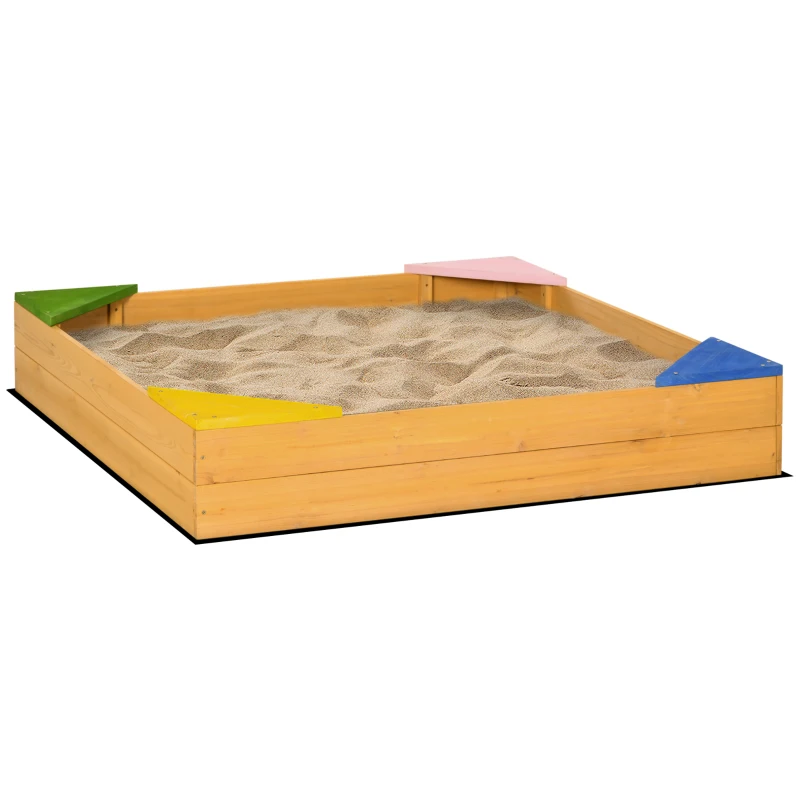 Outsunny Kids Wooden Sand Pit, Children Sandbox, with Four Seats, Non ...