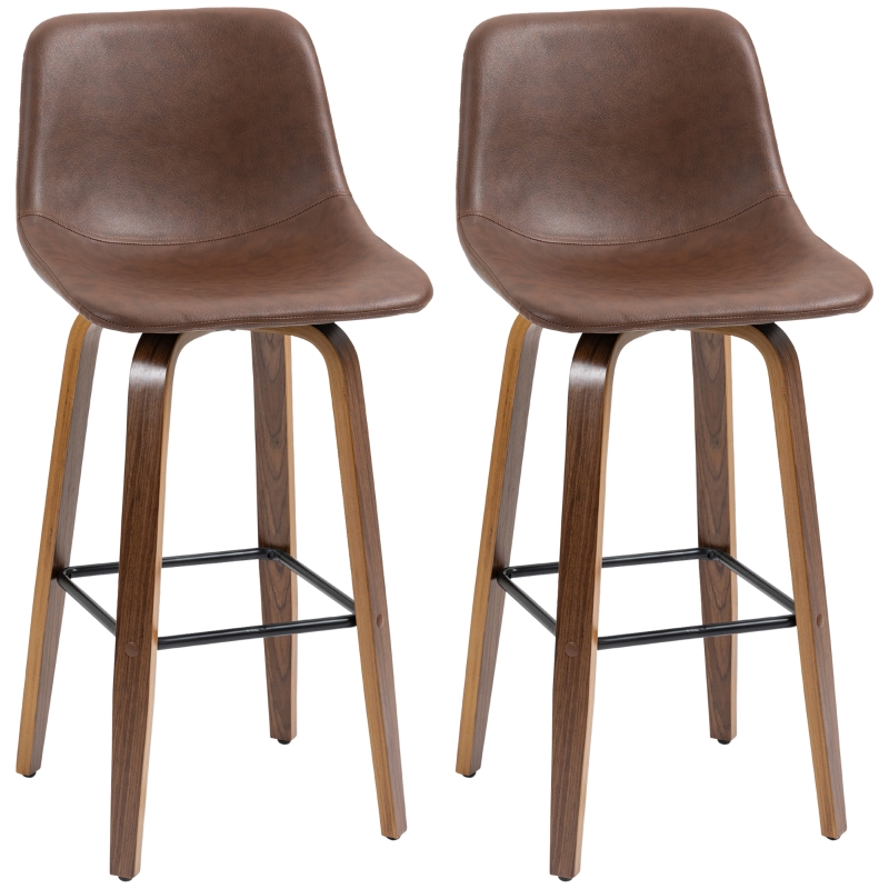 HOMCOM Bar Stools Set of 2, Breakfast Bar Chairs, PU Leather ...
