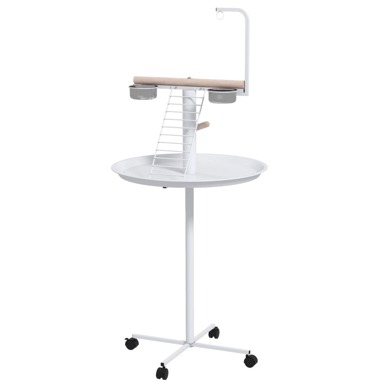 PawHut Bird Stand with Four Wheels, Perches, Stainless Steel Feed Bows ...