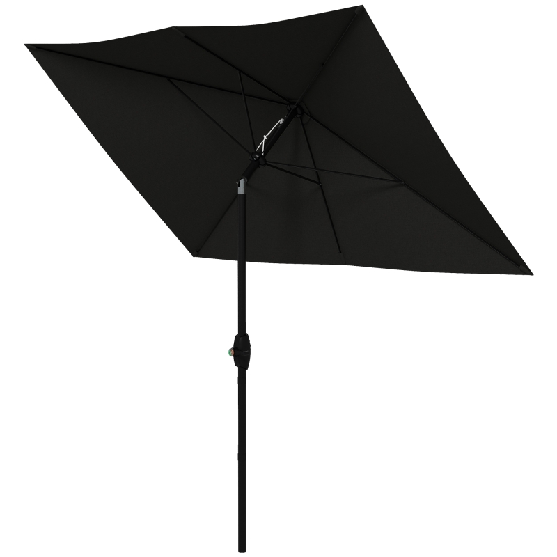 Outsunny 2 x 3 m Garden Parasol Umbrella Rectangular Outdoor Market Umbrella Sun Shade with Crank Push Button Tilt 6 Ribs Aluminium Pole Black Aosom UK