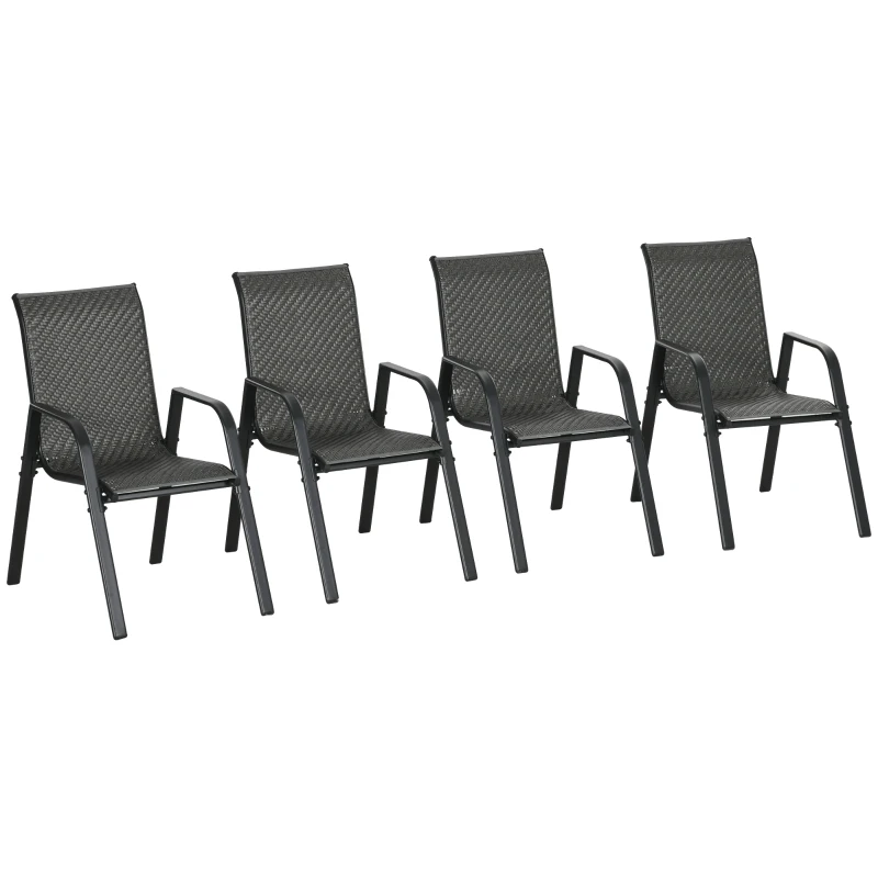 Outsunny Stackable Outdoor Rattan Chairs Set of 4 with Armrests and ...