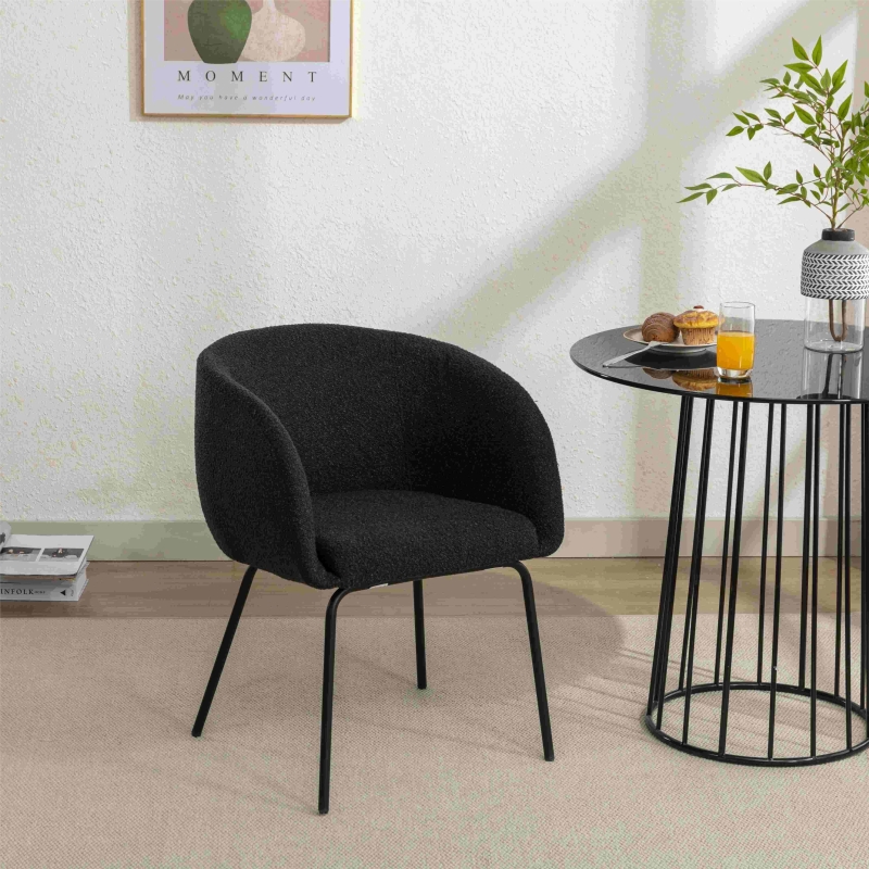 Boucle Fabric Modern Accent Chair with Black Powder Coating Metal Legs Black