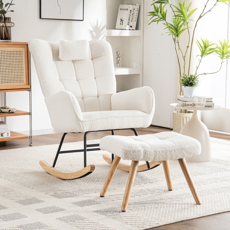 Ergonomic Design Rocking Chair with Footstool White Aosom.UK