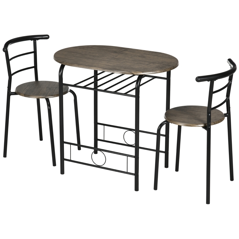HOMCOM Bistro Set Esstisch Kuchentisch mit Stuhlen Set 1 Tisch 2 Stuhle 80 cm x 53 cm x 74 5 cm Schwarz Aosom