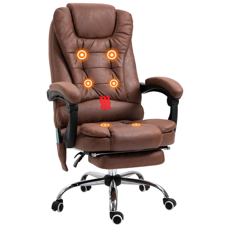 Vinsetto Heated 6 Points Vibration Massage Executive Office Chair Adjustable Swivel Ergonomic High Back Brown Aosom UK