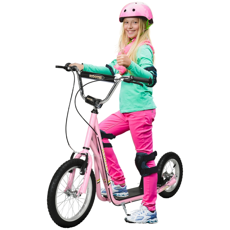 HOMCOM Teen Scooter Push Kick Scooters for Kids with Rubber Wheels Adjustable Handlebar Front Rear Dual Brakes Kickstand for 5 Years Pink Aosom UK