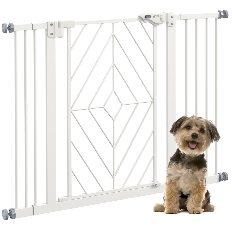 PawHut Pressure Fit Stair Gate Dog Gate w Auto Closing Door Double Locking Easy Installation for 74 100cm Openings White Aosom UK