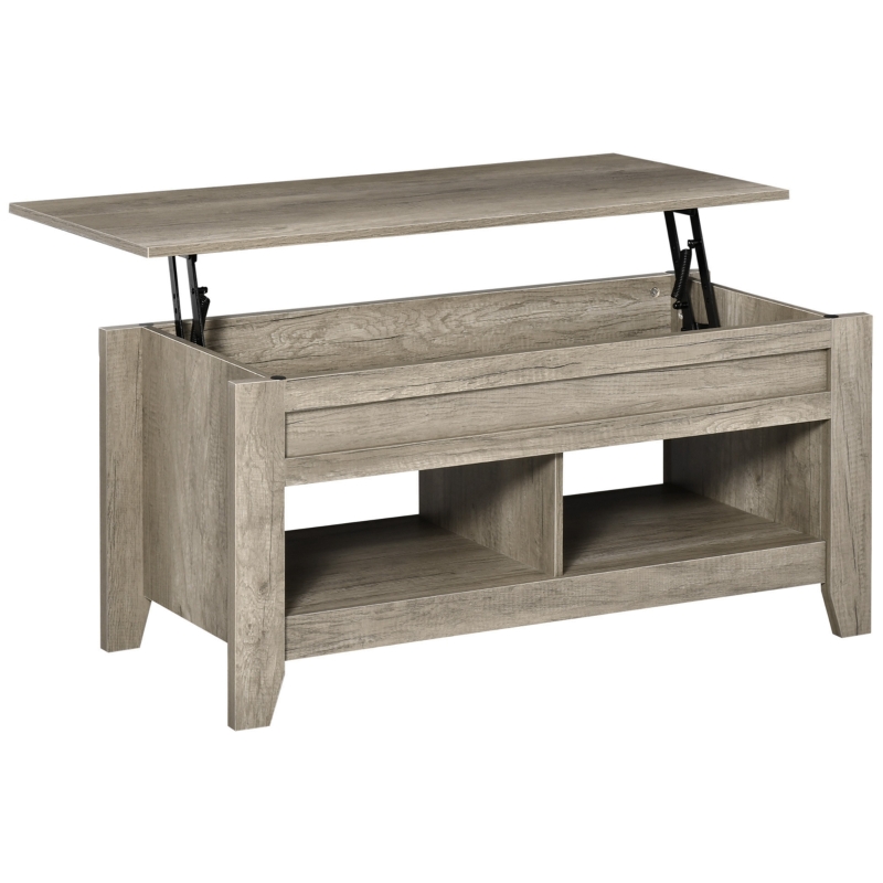 HOMCOM Lift Top Coffee Table with Hidden Storage Compartment and Open Shelves Lift Tabletop Pop Up Center Table for Living Room Oak Effect w Shelf AOSOM UK
