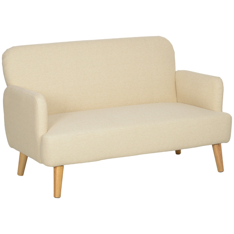 HOMCOM Velvet Feel Fabric 2 Seater Sofa Small Sofa Loveseat with 21cm Thick Padding and Wood Legs Cream White Aosom UK