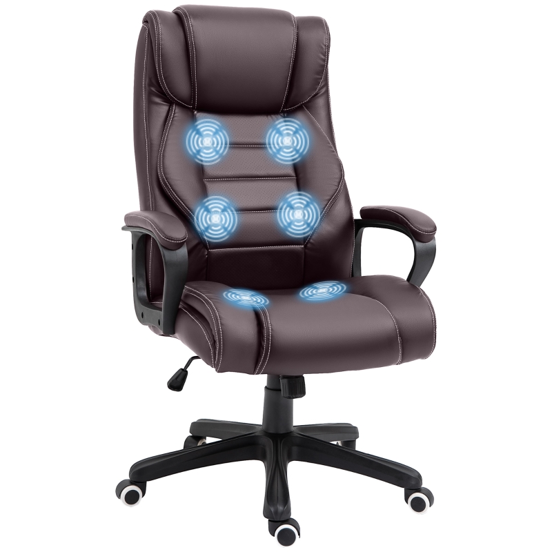 Vinsetto High Back Executive Office Chair 6 Point Vibration Massage Extra Padded Swivel Ergonomic Tilt Desk Seat Brown AOSOM UK