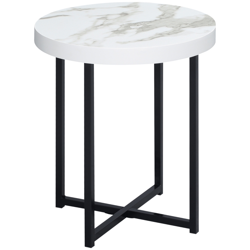 HOMCOM Round Side Table with Metal Legs Modern End Table Bedside Table for Living Room Bedroom White Aosom UK