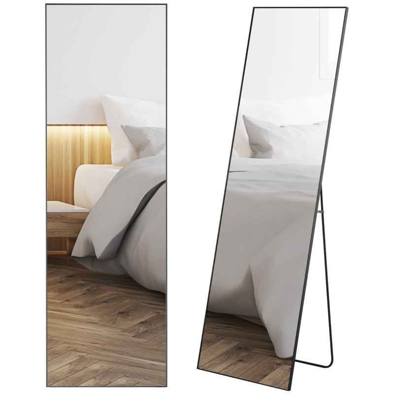 HOMCOM Full Length Dressing Mirror Floor Standing or Wall Hanging Aluminum Alloy Framed Full Body Mirror for Bedroom Living Room Black Wall Mounted Aosom UK