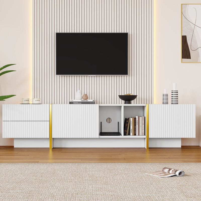 Modern TV Stand with Storage Cabinet for 85 Inch TV White Gold Aosom.UK