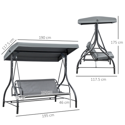 Outsunny Dondolo 3 Posti Convertibile in Lettino Grigio Scuro | Aosom Italy