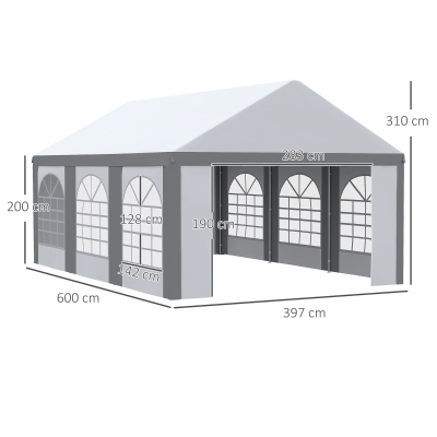 Outsunny 6 x 4m Galvanised Party Tent, Marquee Gazebo with Sides, Six ...