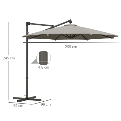 Outsunny 3m Overhanging Parasol, with 360° Reotating Movement - Light ...