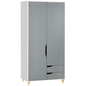 HOMCOM 2 Door Wardrobe, Modern Wardrobe with 3 Drawers and Hanging Rod ...