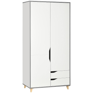 HOMCOM 2 Door Wardrobe, Modern Wardrobe with 3 Drawers and Hanging Rod ...