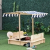 Outsunny Kids Square Wooden Sandpit Children Cabana Sandbox Outdoor Backyard Playset Play ...