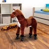 HOMCOM Kids Plush Ride On Walking Horse Toy Wheels Foot Rest W/Neigh ...