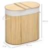 HOMCOM Bamboo Laundry Basket with Lid, 100 Litres Laundry Hamper with 2 ...