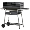 Outsunny Charcoal Barbecue Grill BBQ Trolley with Double Grill, Side ...