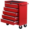 HOMCOM 5 Drawer Tool Chest on Wheels, Lockable Steel Tool Trolley with Side Handle for Workshop ...