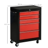 HOMCOM 5-Drawer Tool Chest, Lockable Steel Tool Storage Cabinet with Wheels and Handle Tool Box ...