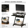 HOMCOM Movable Compact Small Computer Desk with 4 Moving Wheels Sliding ...