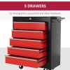 HOMCOM 5-Drawer Tool Chest with Wheels, Steel Lockable Tool Storage Cabinet with Handle, 2 Keys ...