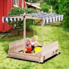 Outsunny Kids Square Wooden Sandpit Children Cabana Sandbox Outdoor Backyard Playset Play ...